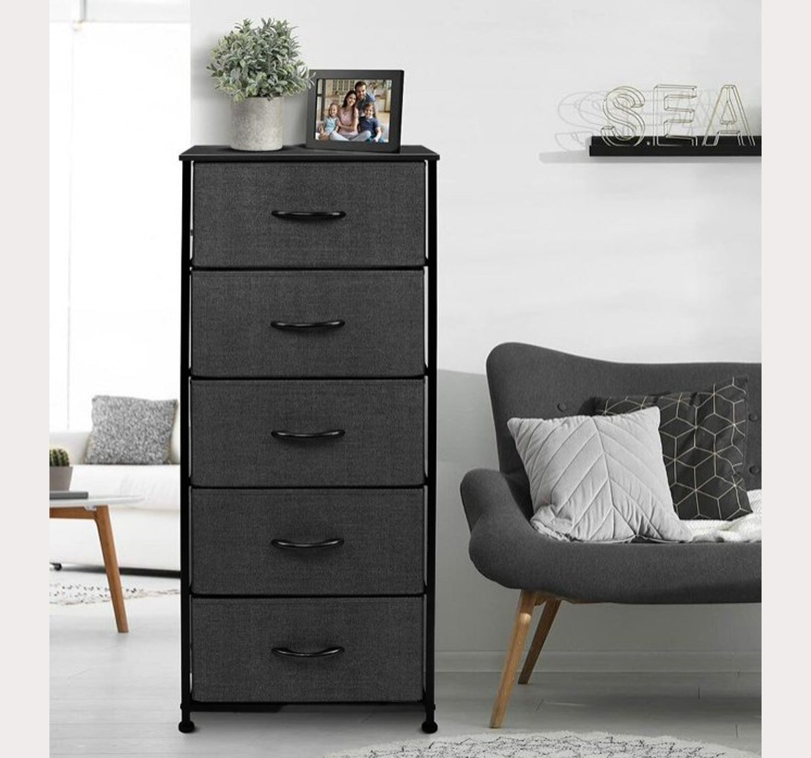5 Drawers Storage Cabinet (Black) – Home Aesthetics